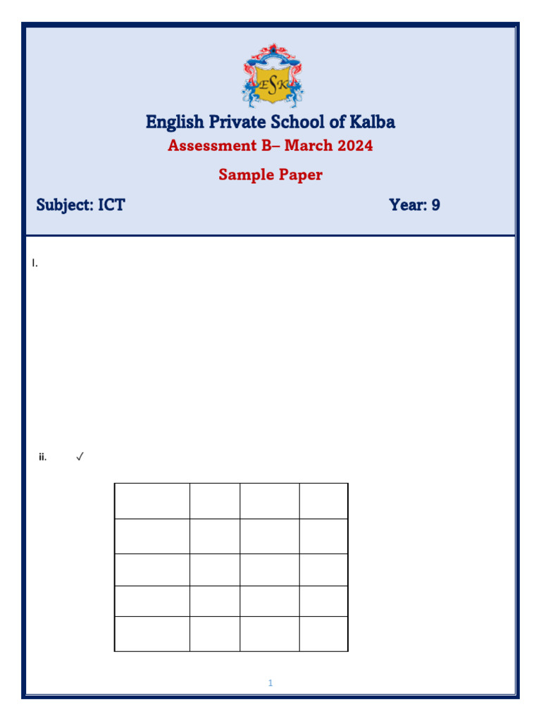Y9-Assesment A Sample paper+Answer 2024 | PDF