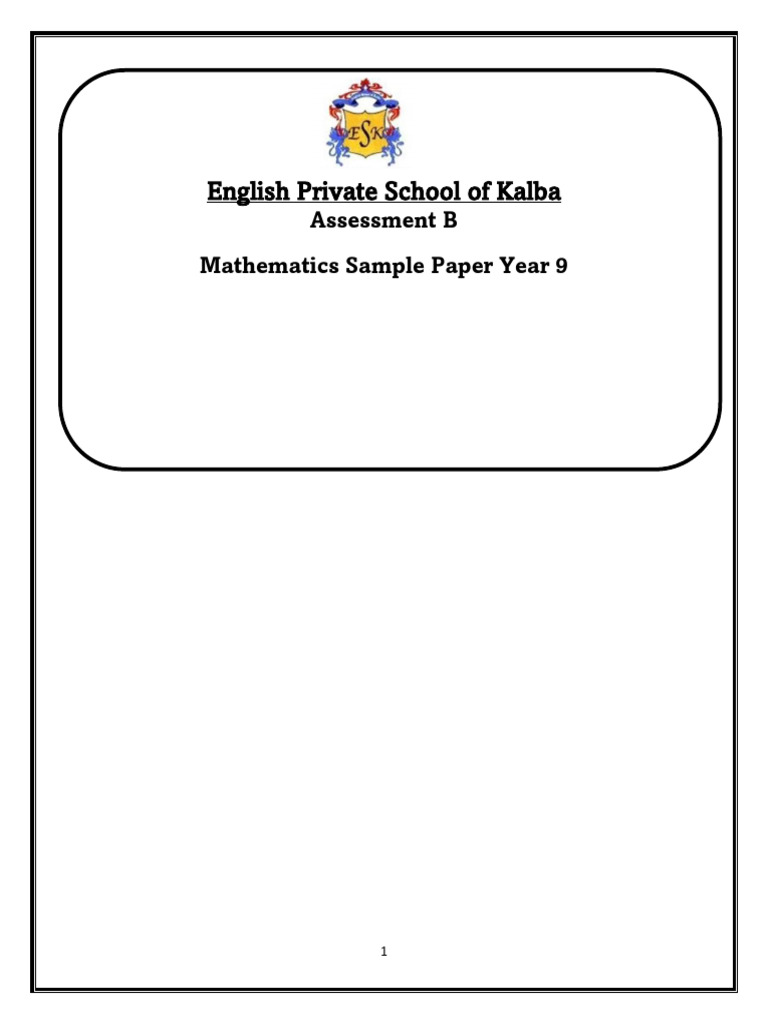 Sample Paper Math Year9 | PDF