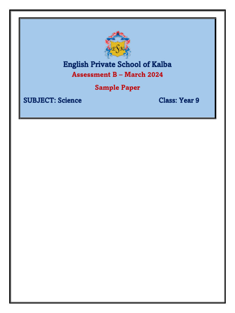 Year 9 Science Sample Paper - Assessment B | PDF | Sound | Sodium