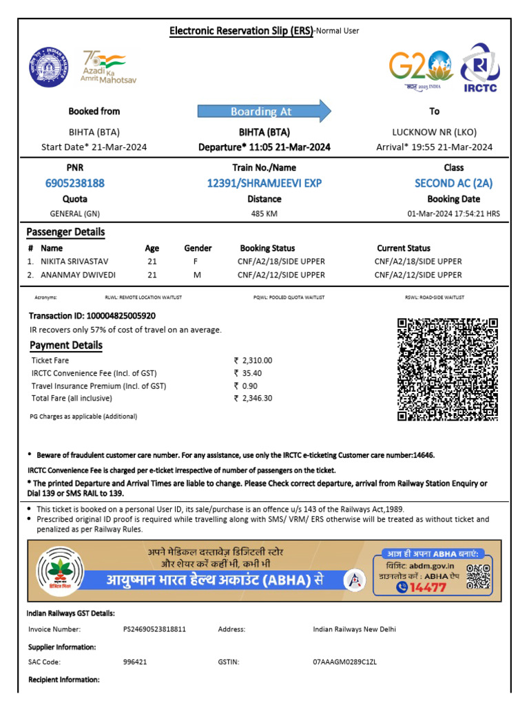 12391/shramjeevi Exp Second Ac (2A) | PDF