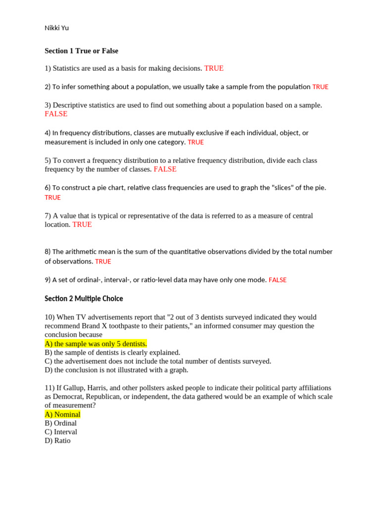Sample Questions Chapters 1, 2 and 3 | PDF