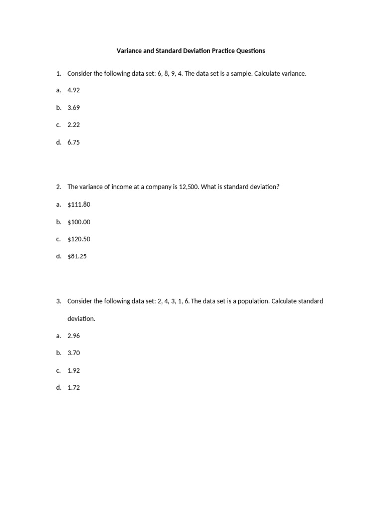 Variance and Standard Deviation Practice Questions Fall 23 | PDF