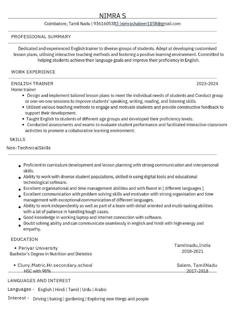 Nimra S Resume 2024 | PDF