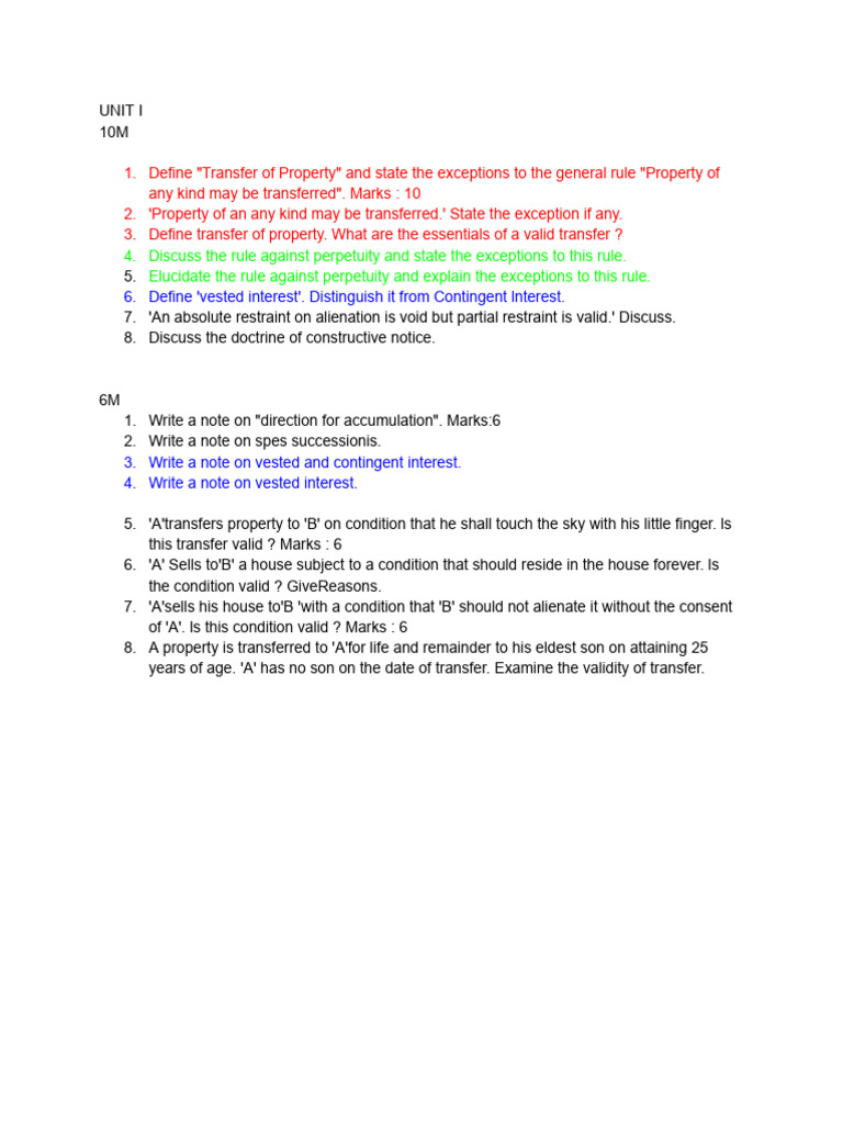 Transfer of Property QP Analysis | PDF