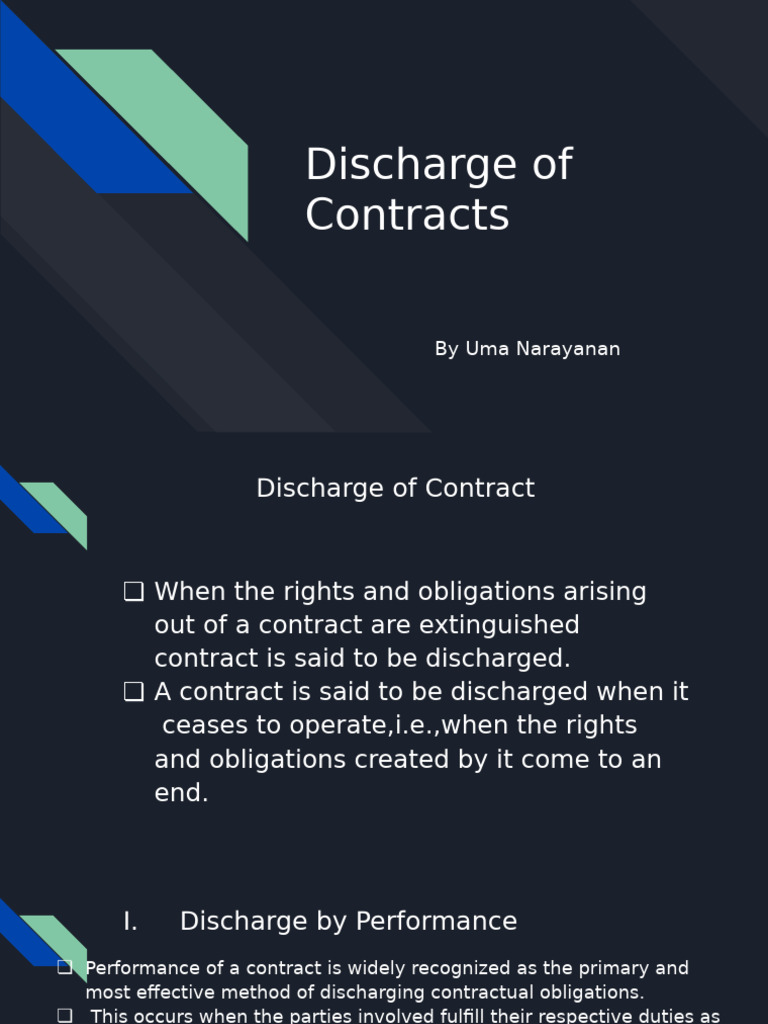 Discharge of Contracts Explained | PDF | Breach Of Contract | Law