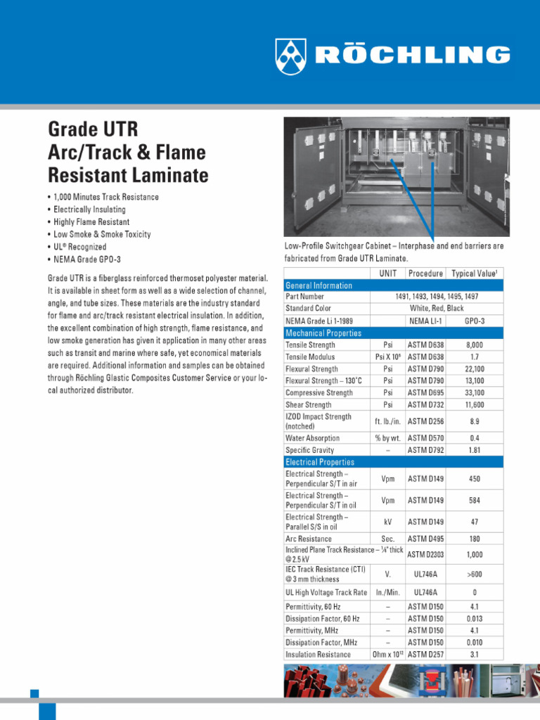 Glastic Grade 1494 Grade UTR Arc Track and Flame Resistant Lamin | PDF