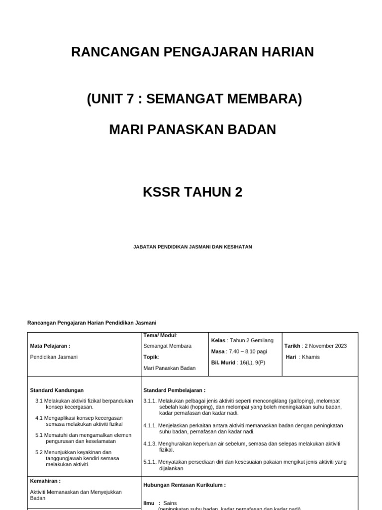 RPH t2 m10 (Mari Panaskan Badan) | PDF