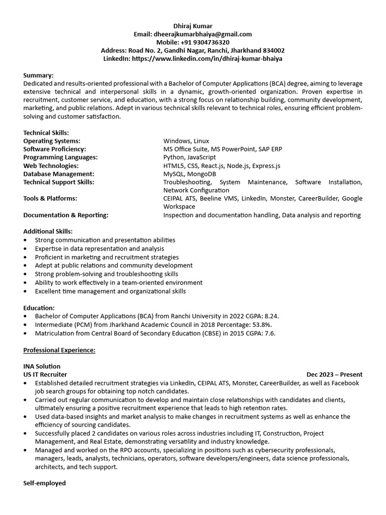 Dhiraj Kumar Resume | PDF