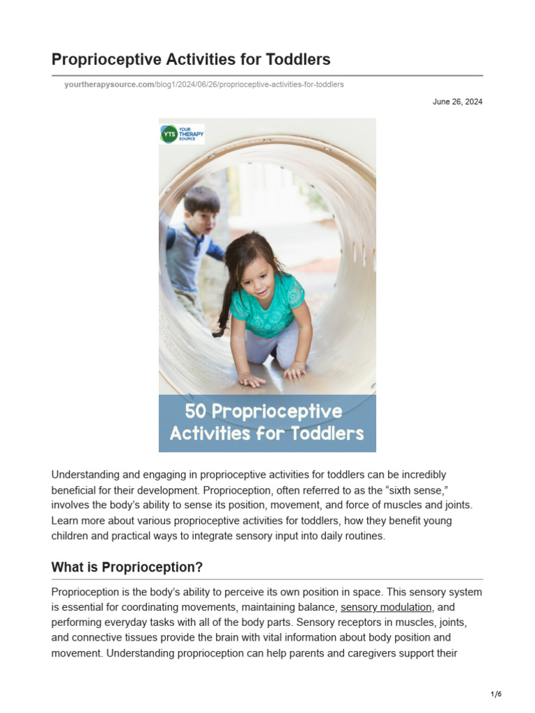 Proprioceptive Activities For Toddlers | PDF