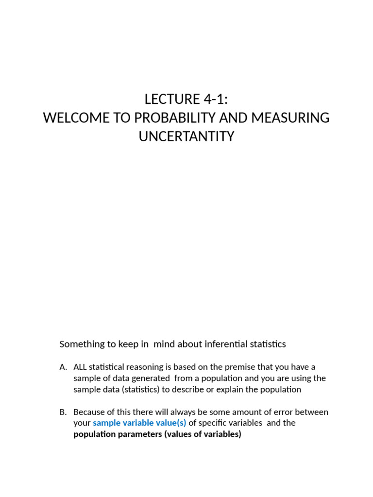 2023 LECTURE 4 - 1 WELCOME TO PROBABILITY AND MEASURING UNCERTAINTY - Tagged | PDF
