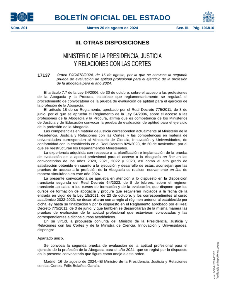 Orden PJC-878-2024 de 16 Agosto | PDF