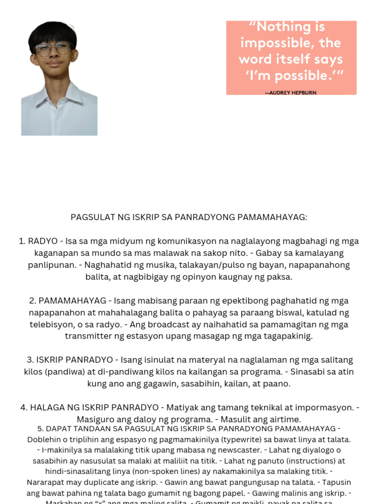 Pagsulat Ng Iskrip Sa Panradyong Pamamahayag.pptx1. Panradyong ...