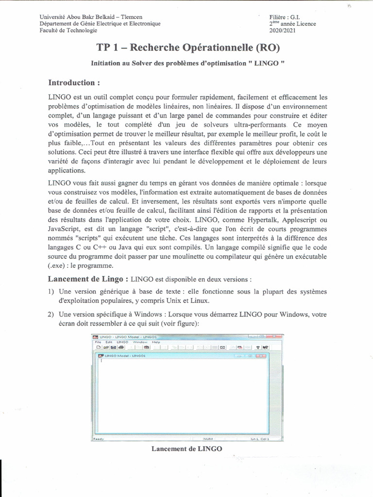 TP1 RO Initiation 2023-2024 ORAN | PDF