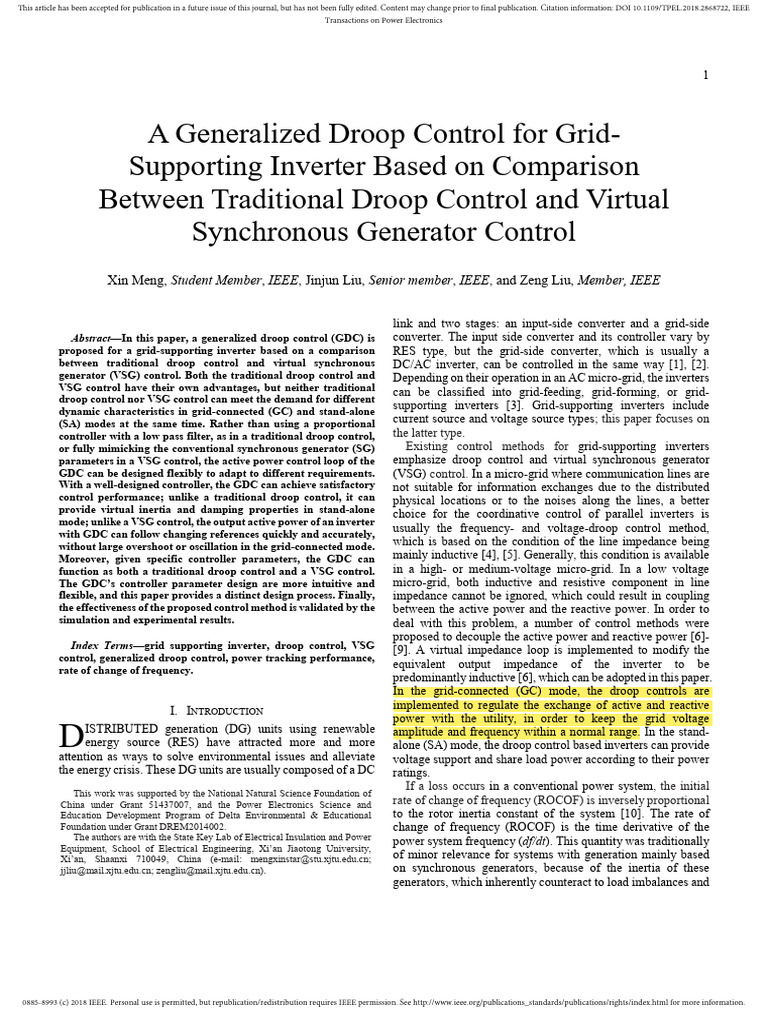 A Generalized Droop Control For GridSupporting Inverter Based On Comparison Between Traditional ...
