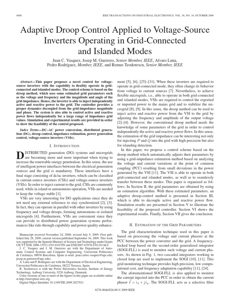 Adaptive Droop Control Applied To Voltage-Source Inverters Operating ...