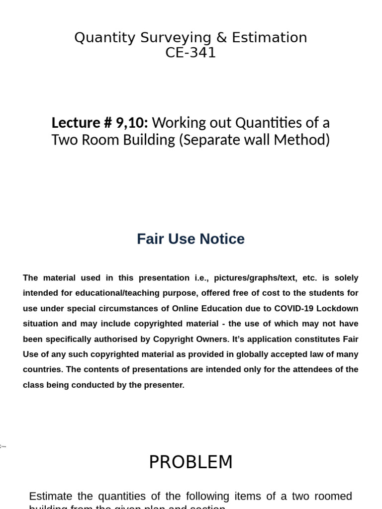 Lecture # 9,10, Working Out Quantities of a Two Room Building (Separate ... Lecture # 9,10, Working Out Quantities of a Two Room Building (Separate ...