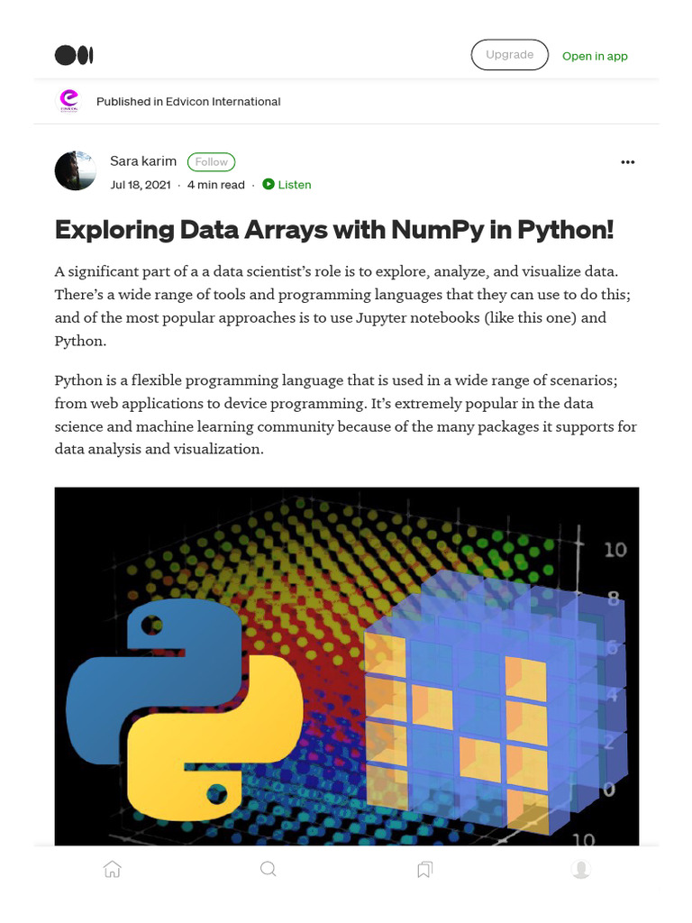 Exploring Data Arrays With NumPy in Python! - by Sara Karim - Edvicon International - Medium | PDF