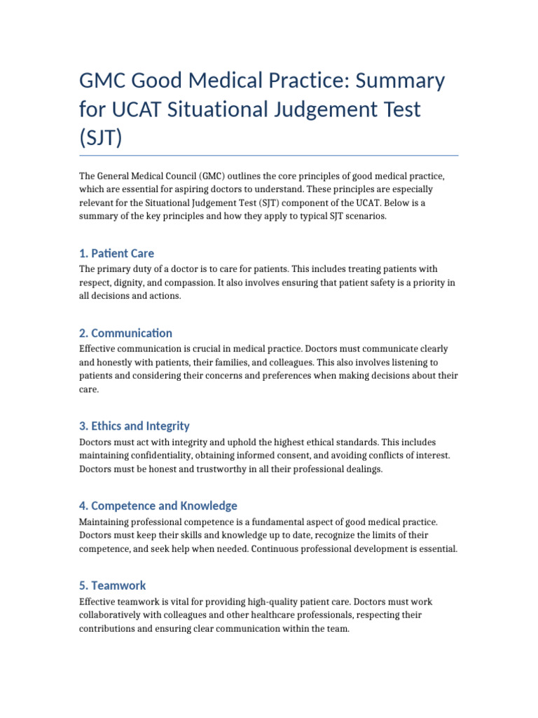 GMC Good Practice SJT Summary | PDF