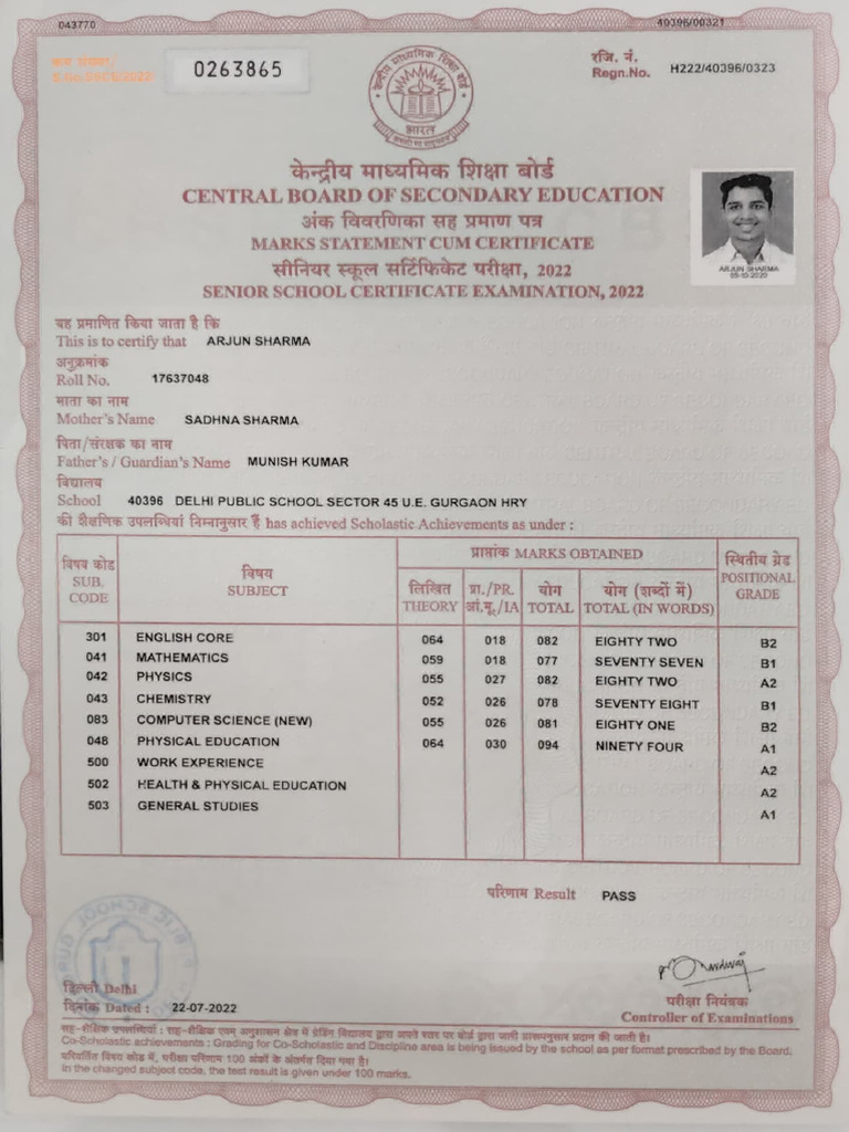 Class 10th and 12th Marksheets | PDF