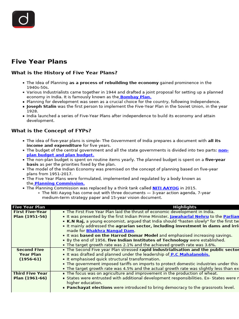 Five Year Plans | PDF