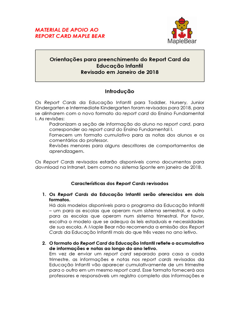 Early Childhood - Report Card Writing Guidelines - Portugues | PDF