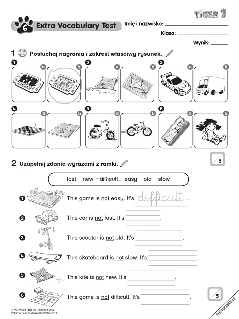 Tiger 1 Unit 6 Extra Vocabulary Test | PDF