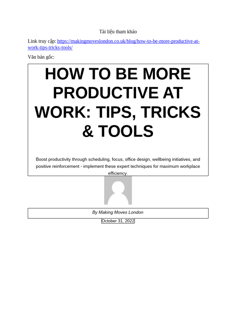 How To Be More Productive at Work Tips, Tricks & Tools | PDF