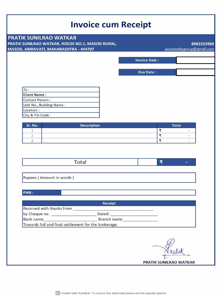 Acknowledgement Receipts Proposed To Be Used by The Real Estate Agent ...