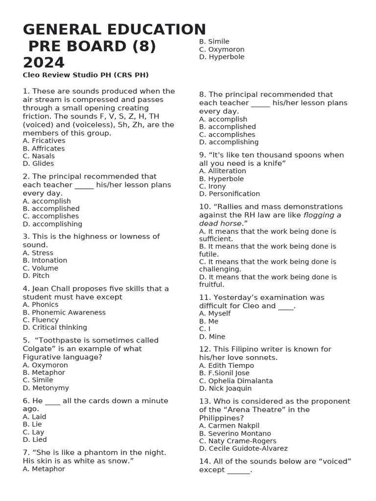 General Education Pre Board | PDF