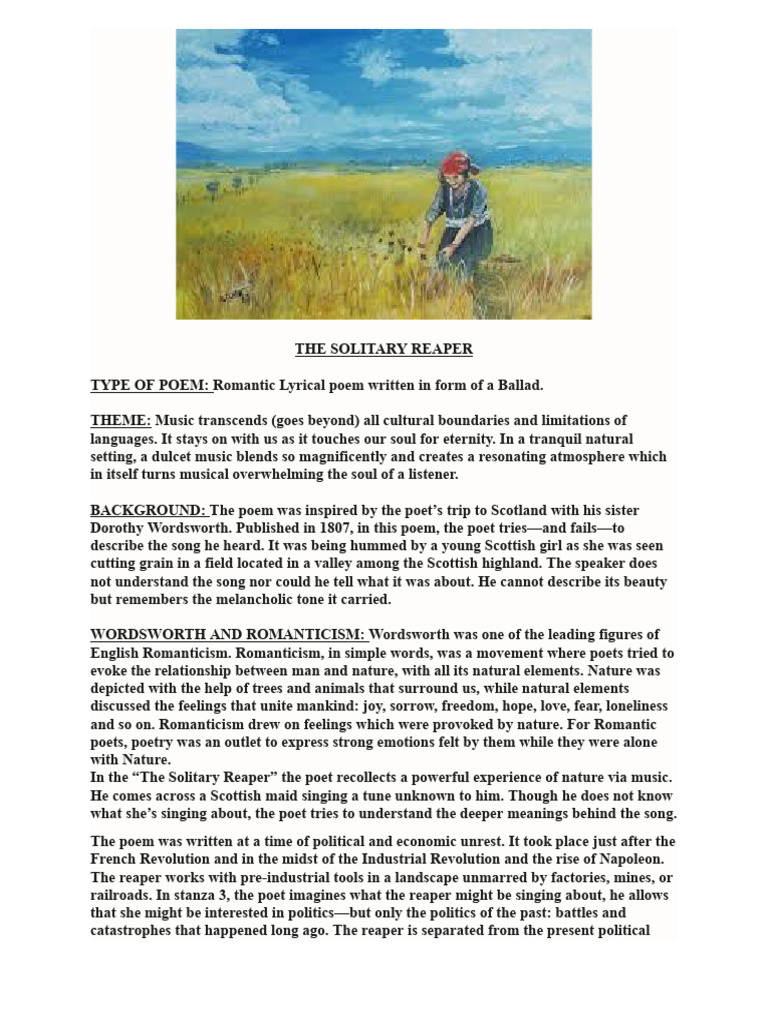 "The Solitary Reaper: Romantic Poem Analysis" | PDF | Romanticism | Poetry
