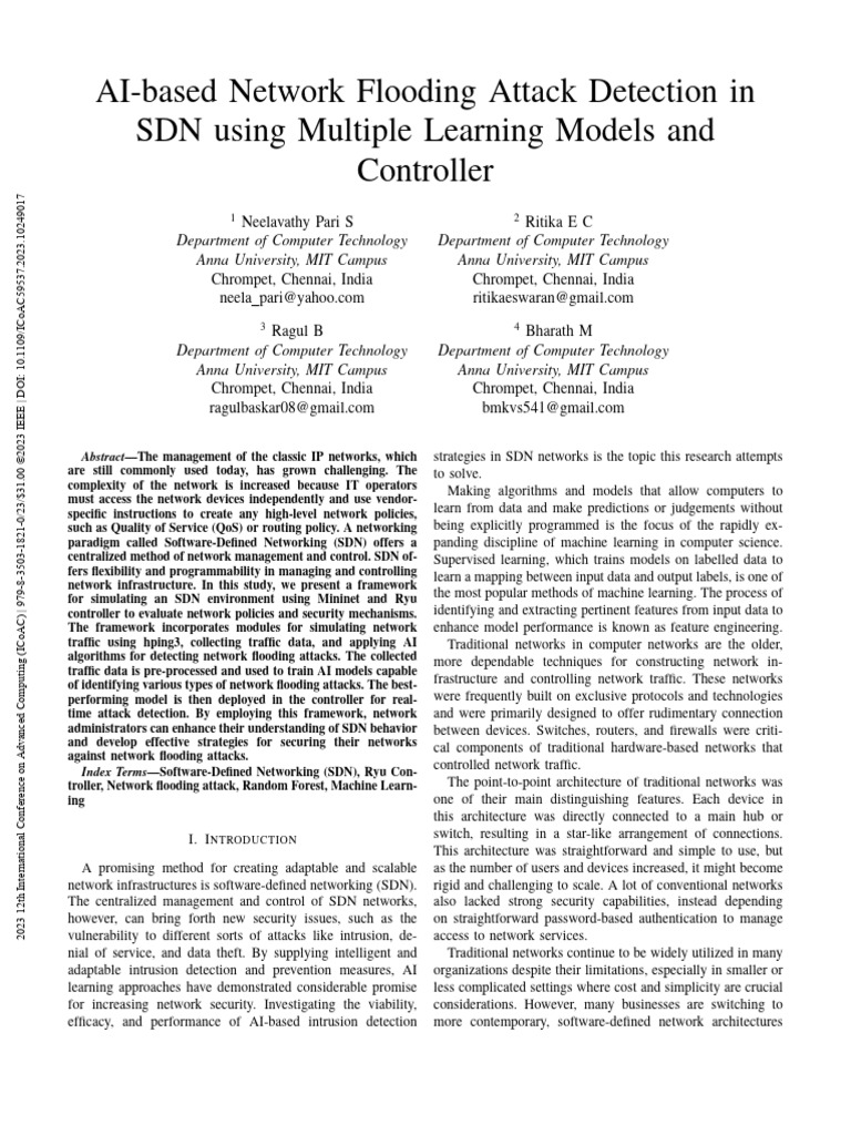 AI-based Network Flooding Attack Detection in SDN Using Multiple ...