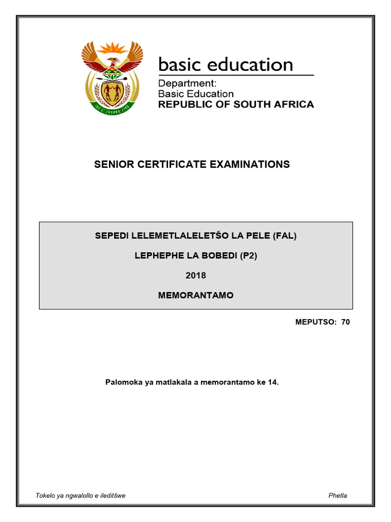 Sepedi Paper 2 Memorandum 2018 | PDF | Languages Of Africa