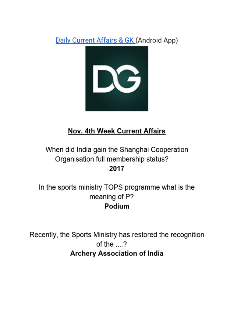 Nov 2020 PDF Current Affairs | PDF