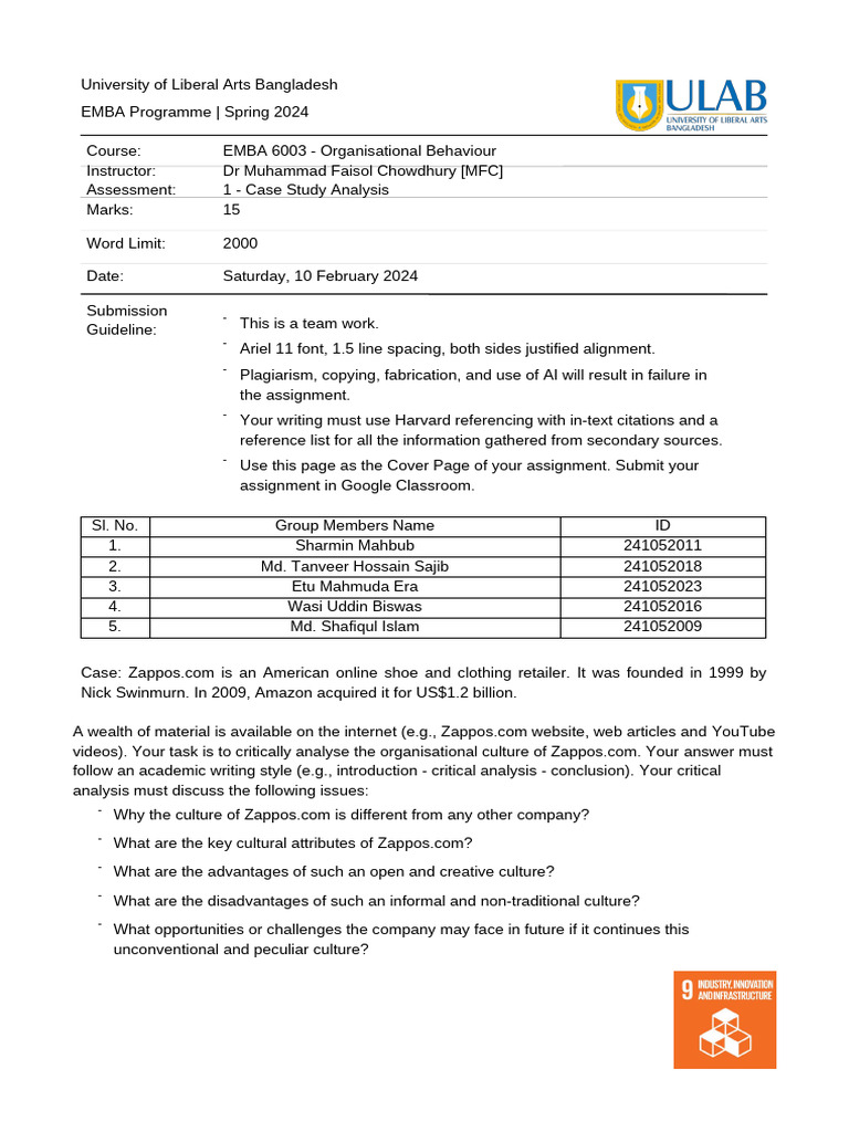 Zaposse Case Study EMBA 6003 - OB Group D | PDF | Zappos | Career & Growth