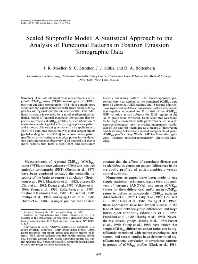 Moeller Et Al 1987 Scaled Subprofile Model A Statistical Approach To ...