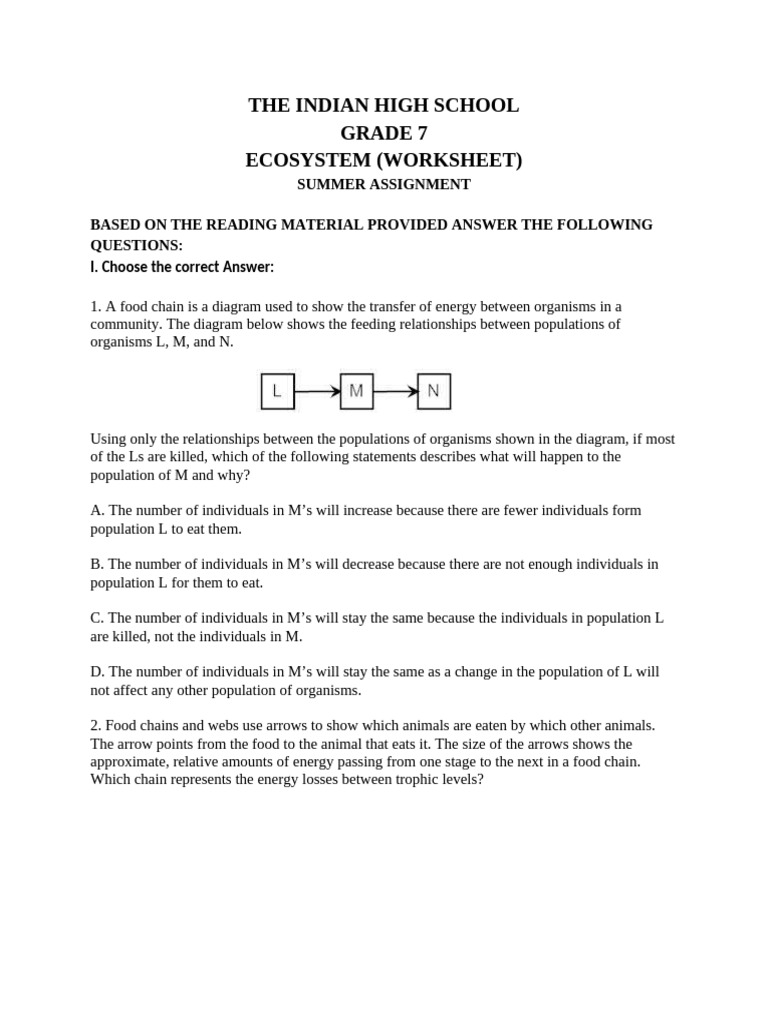 Grade 7-Ecosystem (Worksheet) | PDF