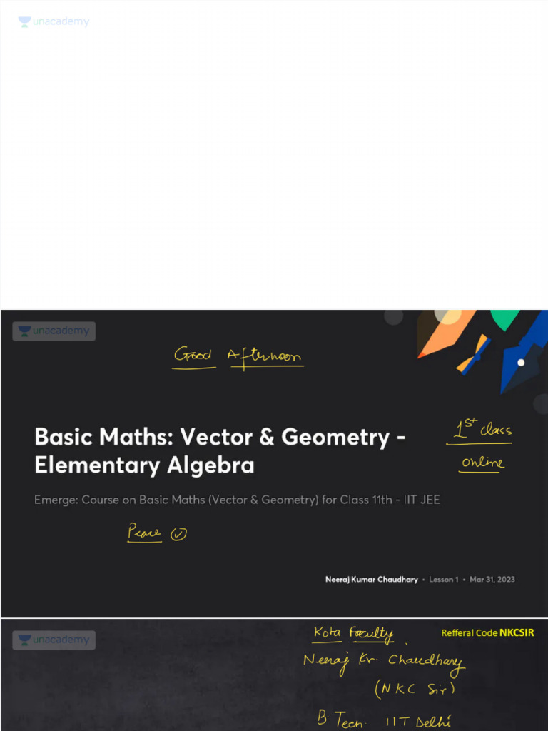 Basic Maths Vector Geometry Elementary Algebra With Anno | PDF