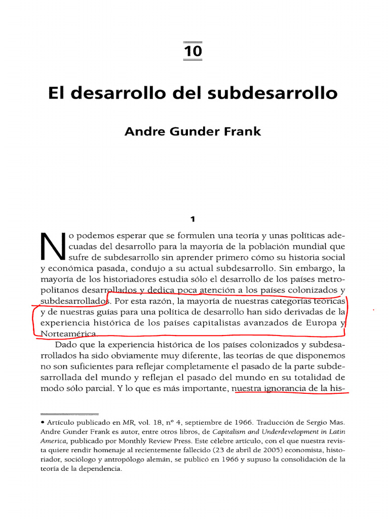 Frank, Andre Gunder (1966) - El Desarrollo Del Subdesarrollo | PDF