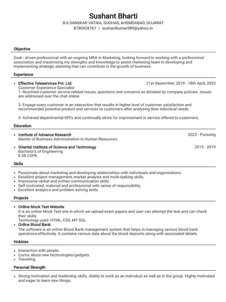 Resume Sushant Bharti | PDF