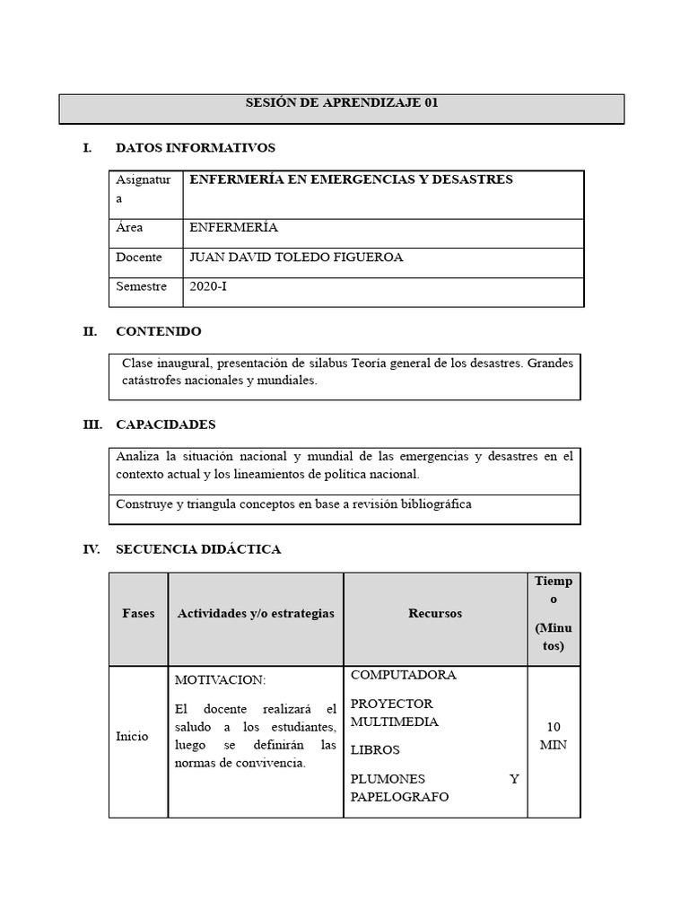 Sesi-N de Aprendizaje N - 01 | PDF