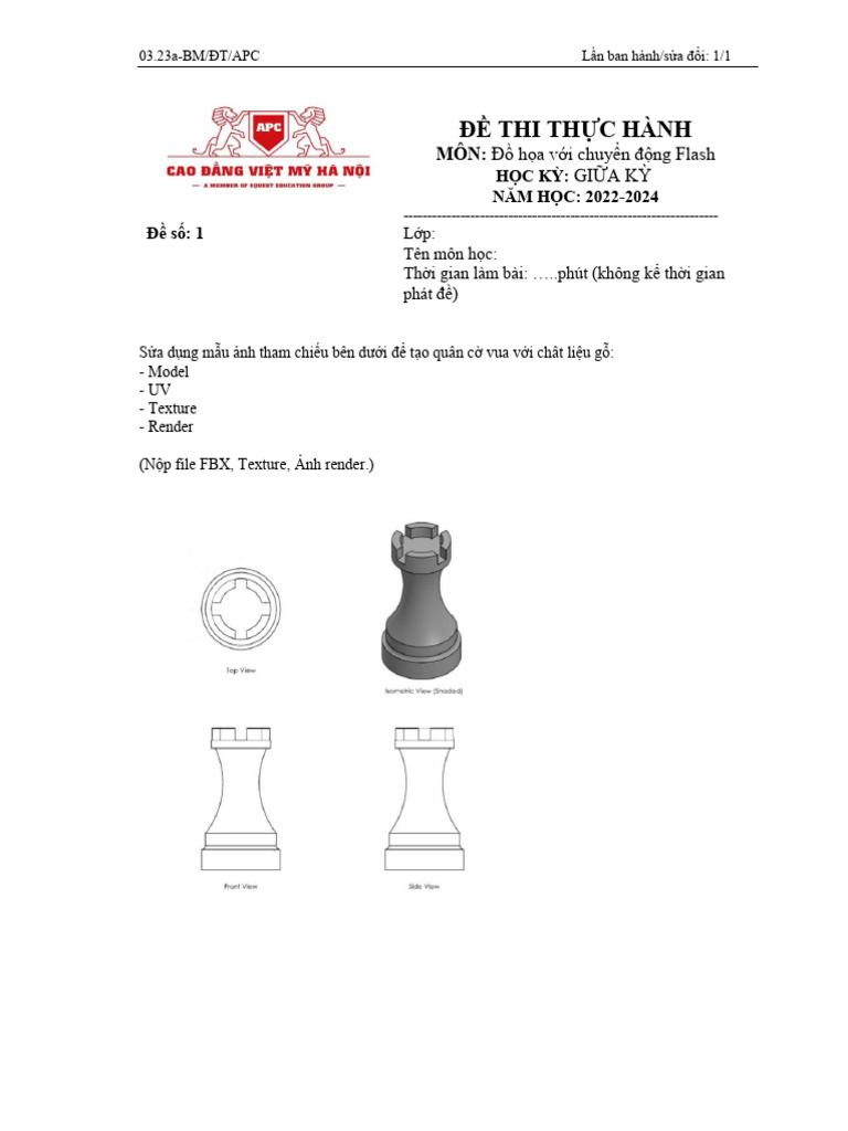 Đề thi giữa kỳ - Chuyển động flash - TKDH-K22 | PDF