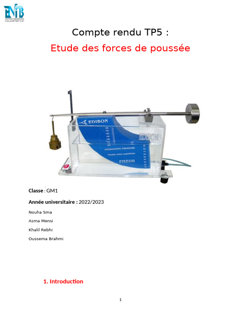 Etude Des Forces de Poussée: Compte Rendu TP5 | PDF