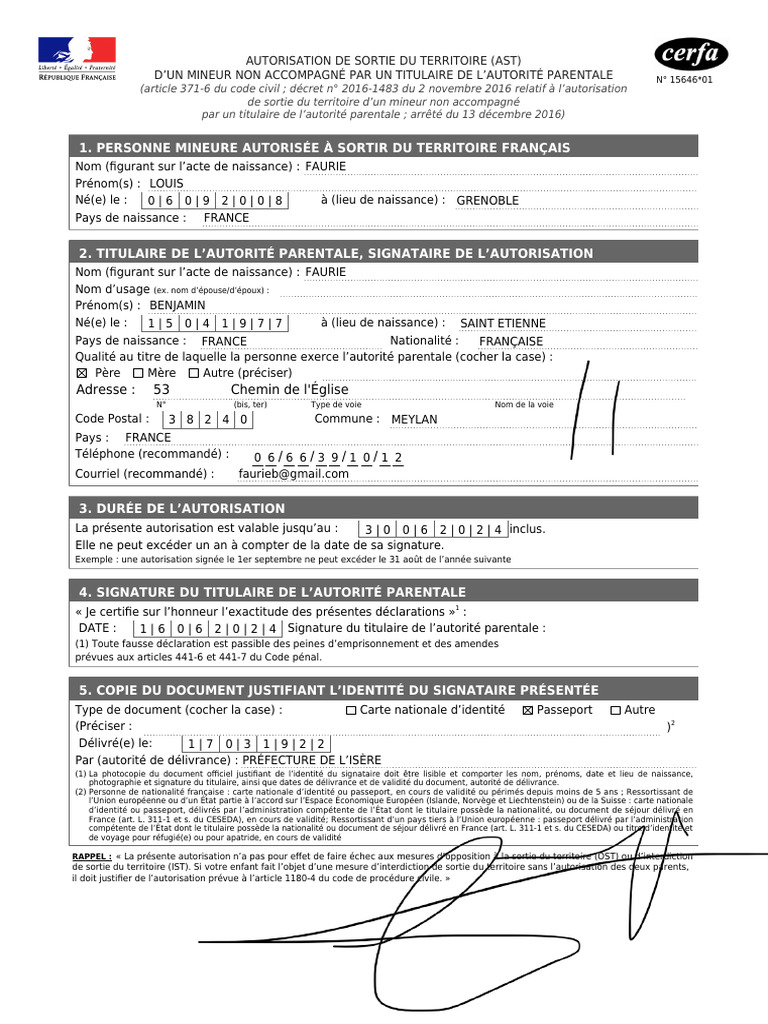 Autorisation de Sortie Du Territoire (Ast) D'Un Mineur Non Accompagné ...
