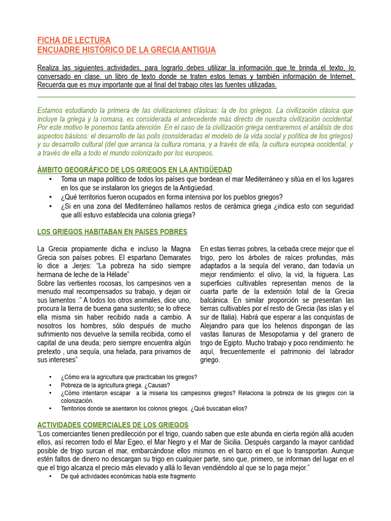 Ficha Lectura Grecia Encuadre | PDF