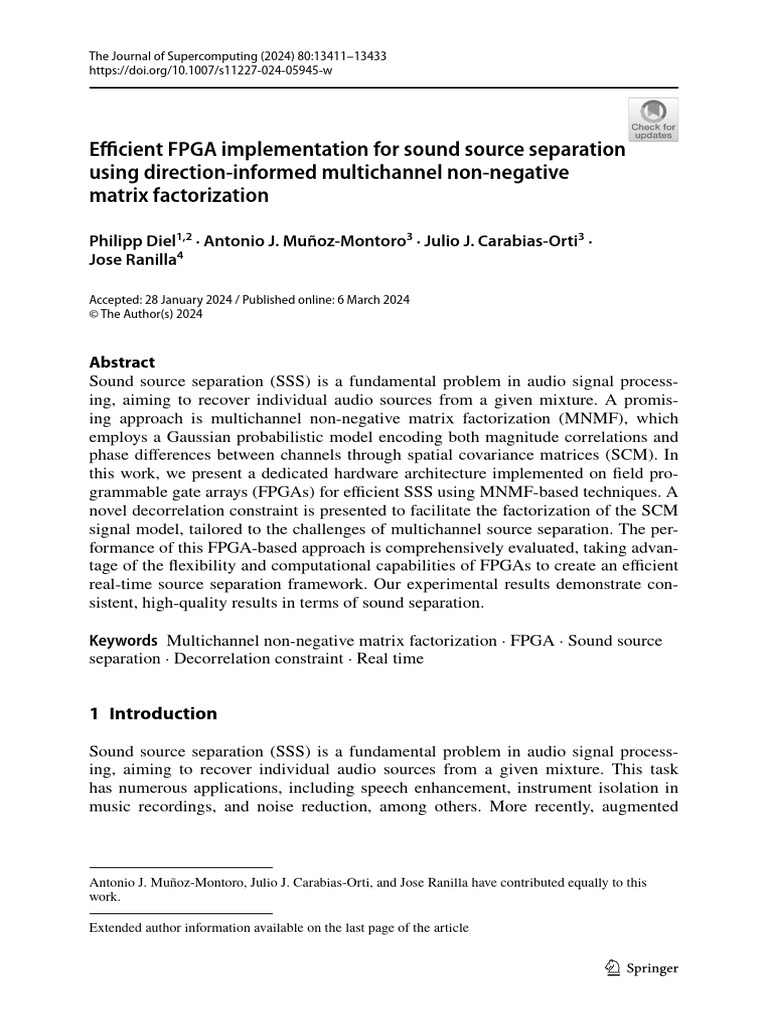 Efcient FPGA Implementation For Sound Source Separation | PDF
