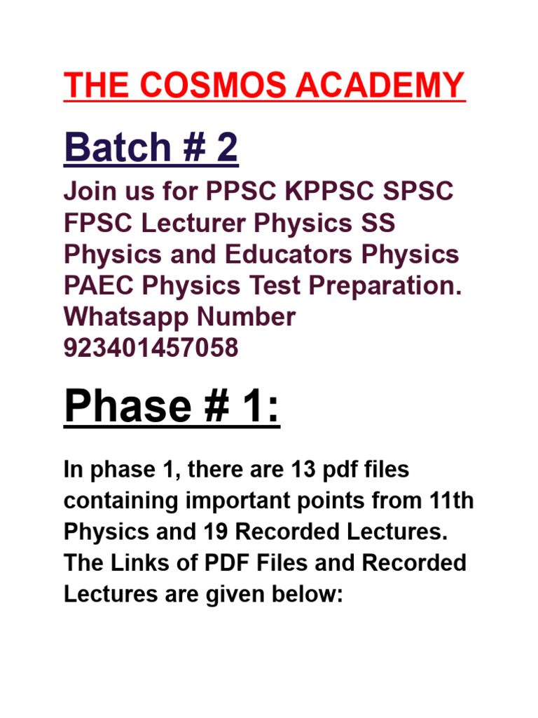 Cosmos Academy Physics Lectures | PDF | Force | Velocity