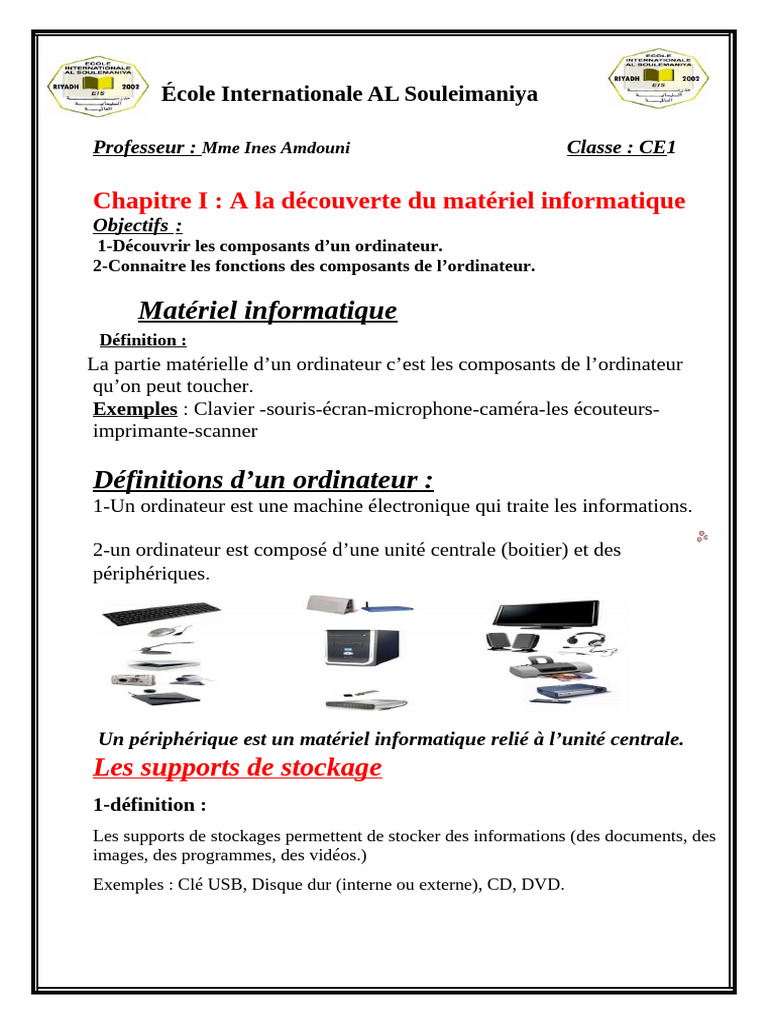 Leçon 1 - A La Découverte Du Matériel Informatique | PDF