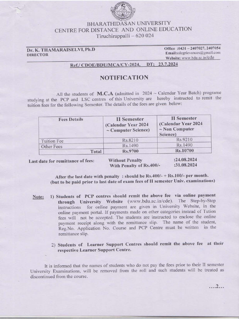 Mca Fee 2024 | PDF