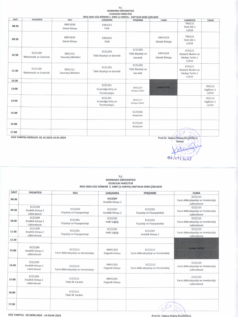 2023-2024 Güz Haftalık Ders Programı-Yeni | PDF