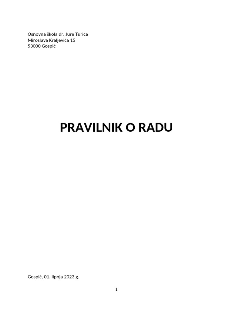 Pravilnik o Radu, 2023. | PDF